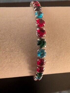 Jewelry | 2 7 Multicolor Rainbow Crystal And Silver Tennis Bracelets ...